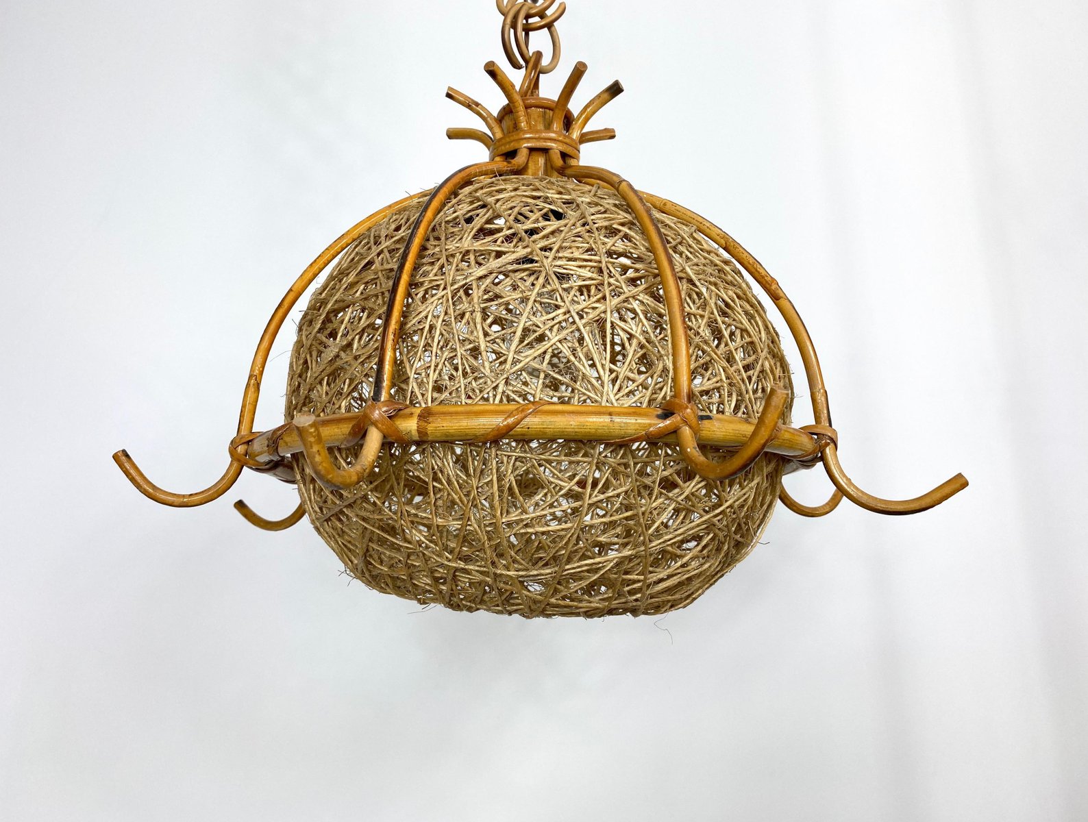 Bamboo Rattan & Rope Chandelier Pendant, Italy, 1960s for sale at Pamono