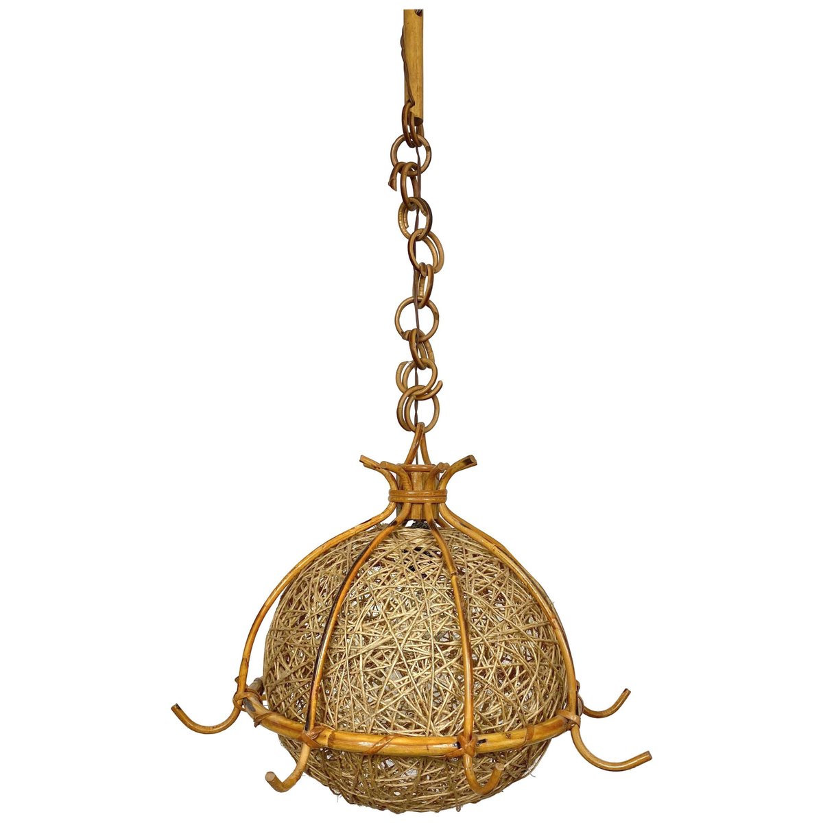 Bamboo Rattan & Rope Chandelier Pendant, Italy, 1960s for sale at Pamono