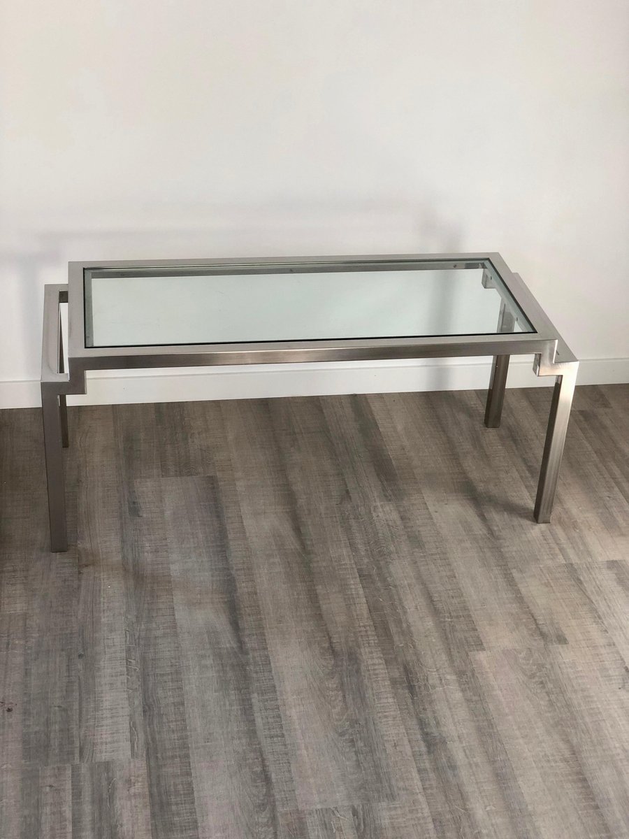 Table Basse en Chrome et Verre, Italie, 1970s en vente sur Pamono