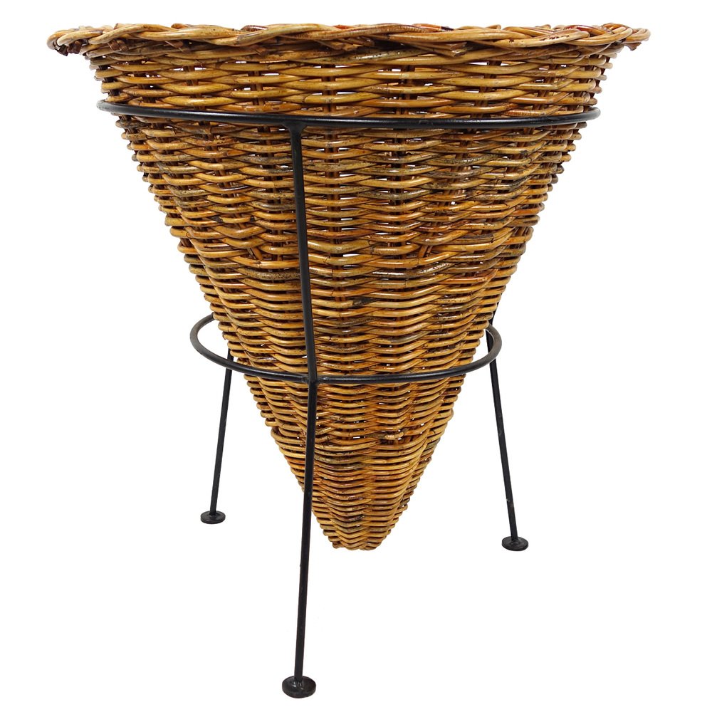 Large Black Metal Frame & Wicker Baskets, 1950s, Set of 3 for sale at ...
