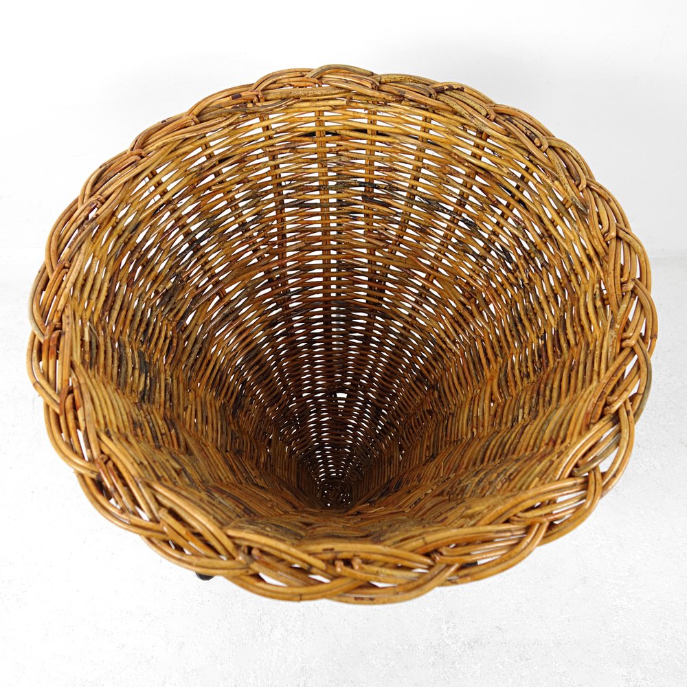 Large Black Metal Frame & Wicker Baskets, 1950s, Set of 3 for sale at ...