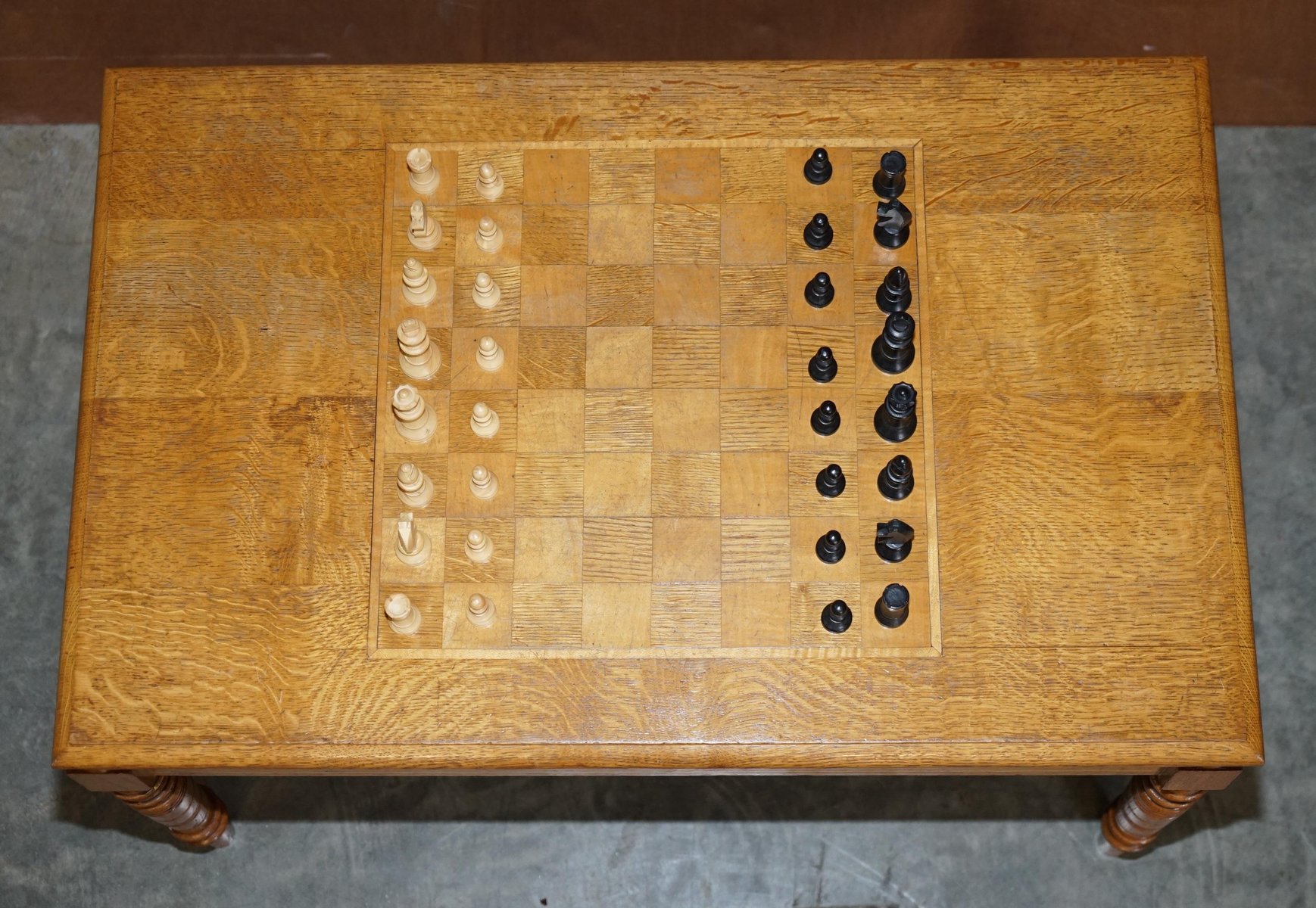 Vintage Honey Oak Chess Board Coffee Table With Chess Set for sale at ...