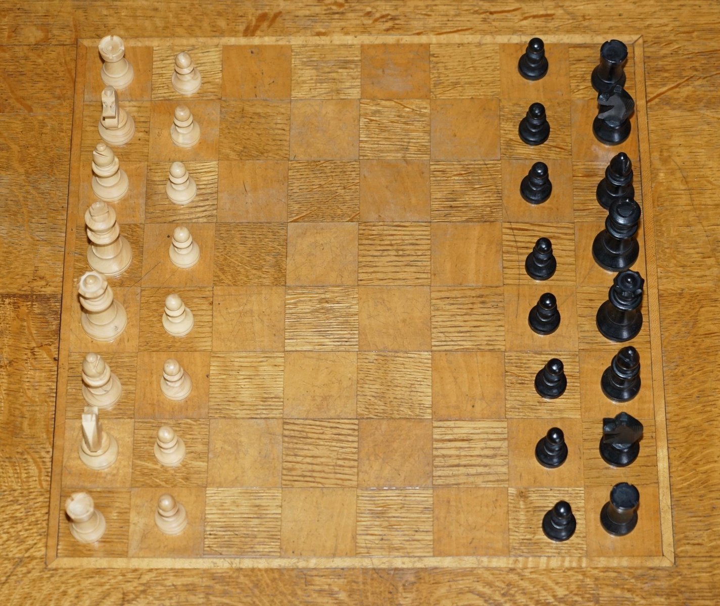 Vintage Honey Oak Chess Board Coffee Table With Chess Set for sale at ...
