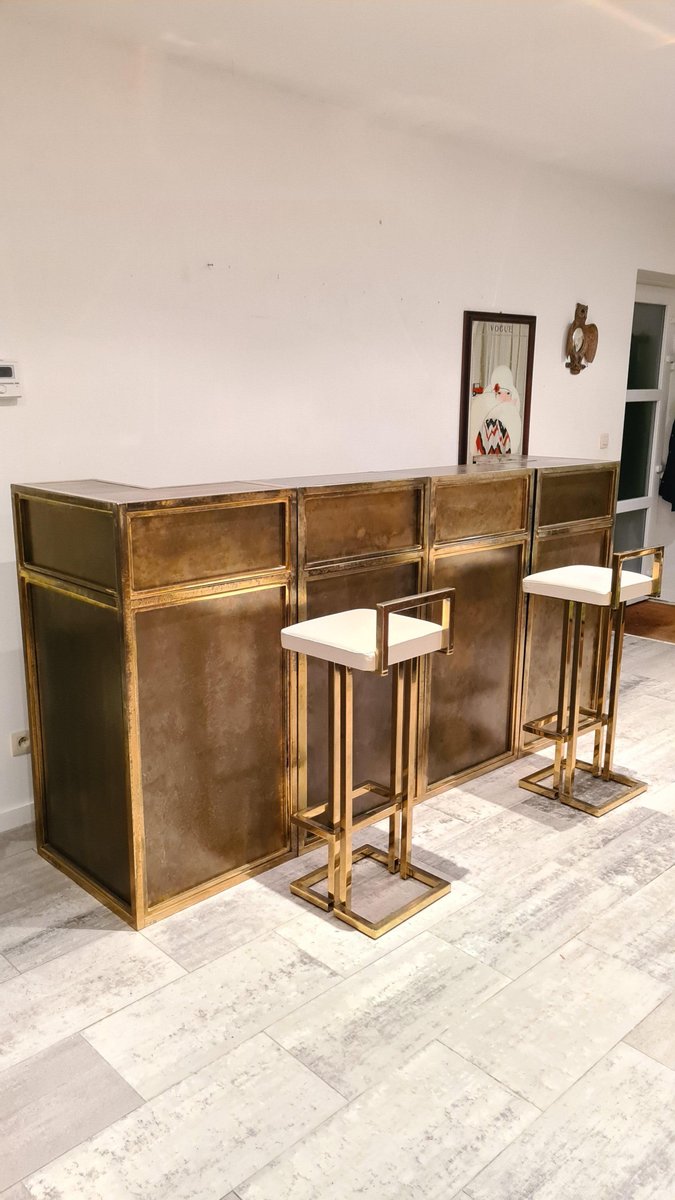 Messing Bar mit 2 Messing Barhockern von Maison Jansen, 6er Set bei ...
