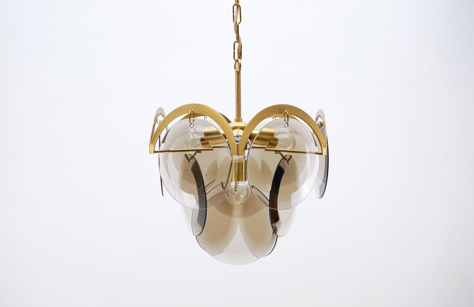 Italian Hanging Lamp with Smoked Glass Panes, 1960s for sale at Pamono