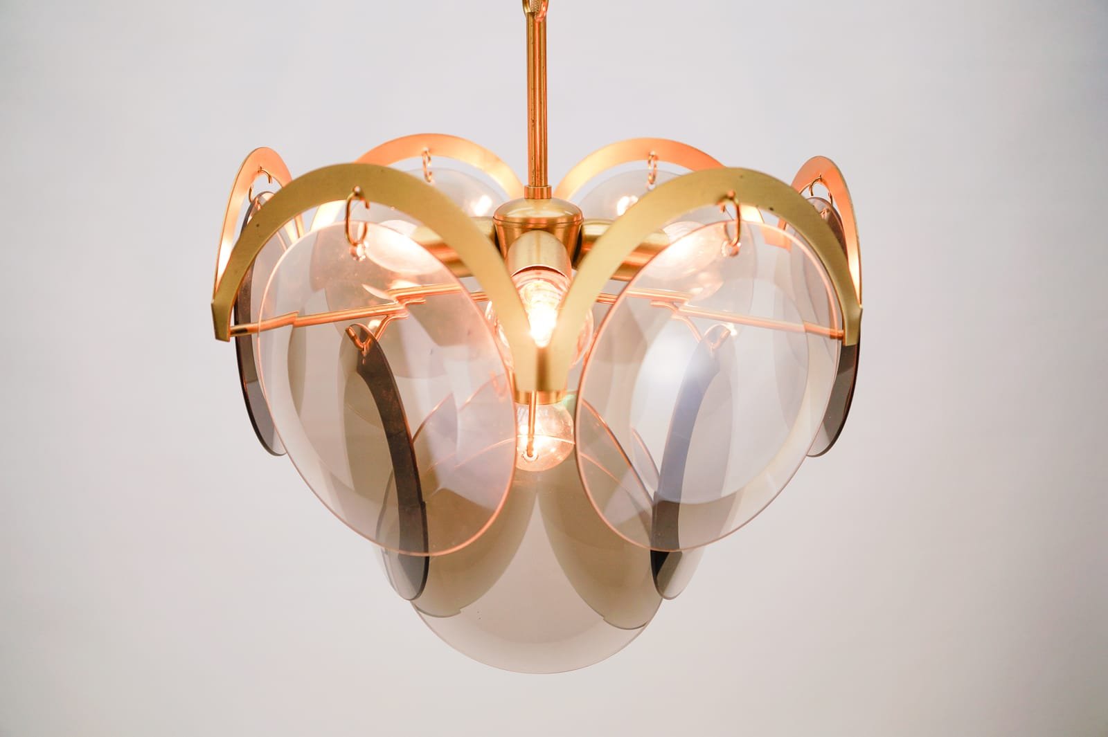 Italian Hanging Lamp with Smoked Glass Panes, 1960s for sale at Pamono