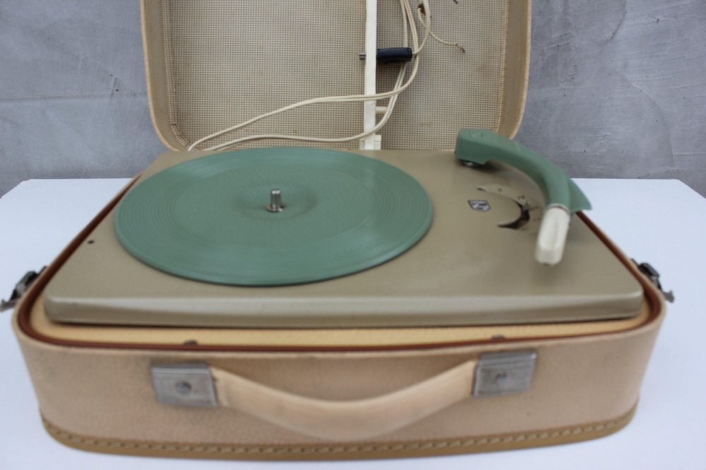 Vintage Record Player in Suitcase from Philips, 1950s for sale at Pamono