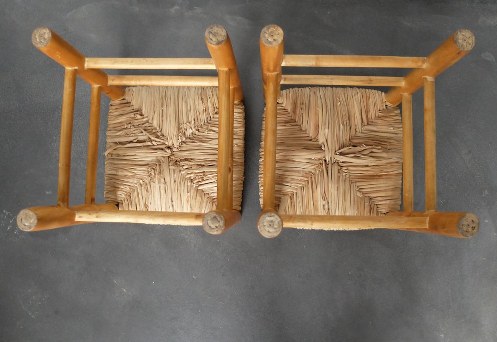 Mid-Century N ° 17 Hocker aus Stroh von Charlotte Perriand für L ...