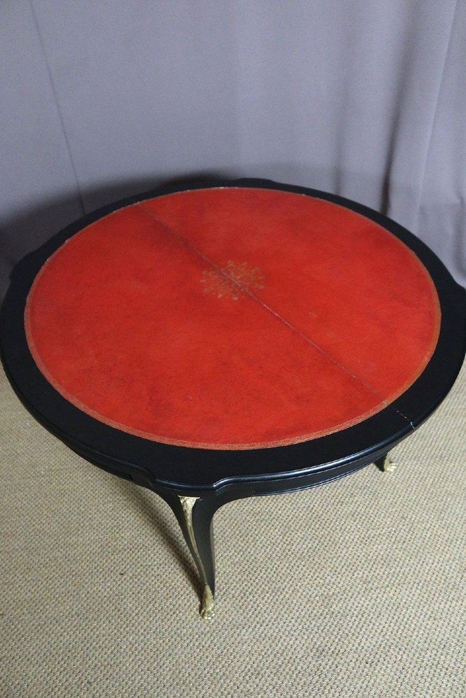 Round Red Leather Top Table with Extension for sale at Pamono