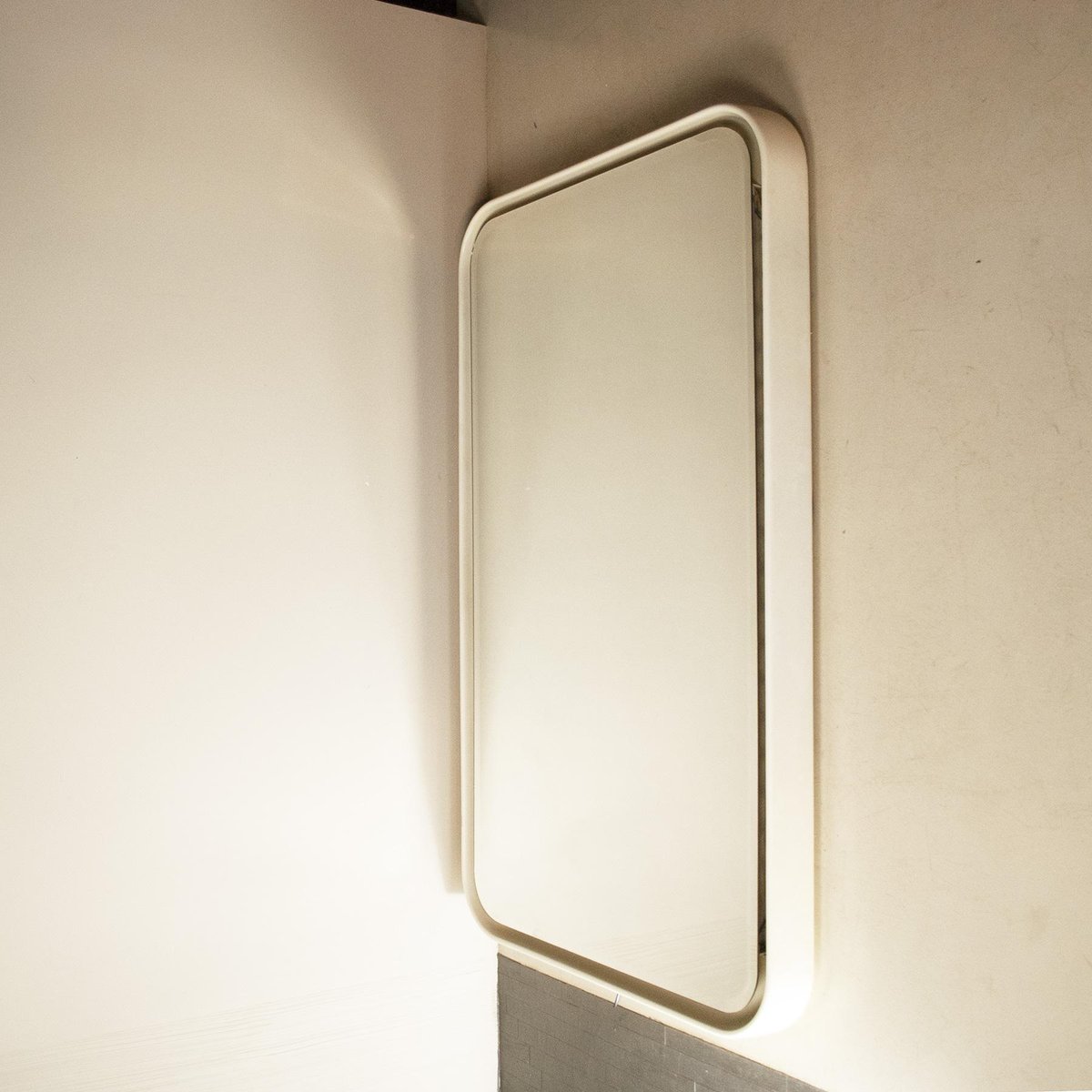 Backlit Mirror with Curved Wooden Frame for sale at Pamono