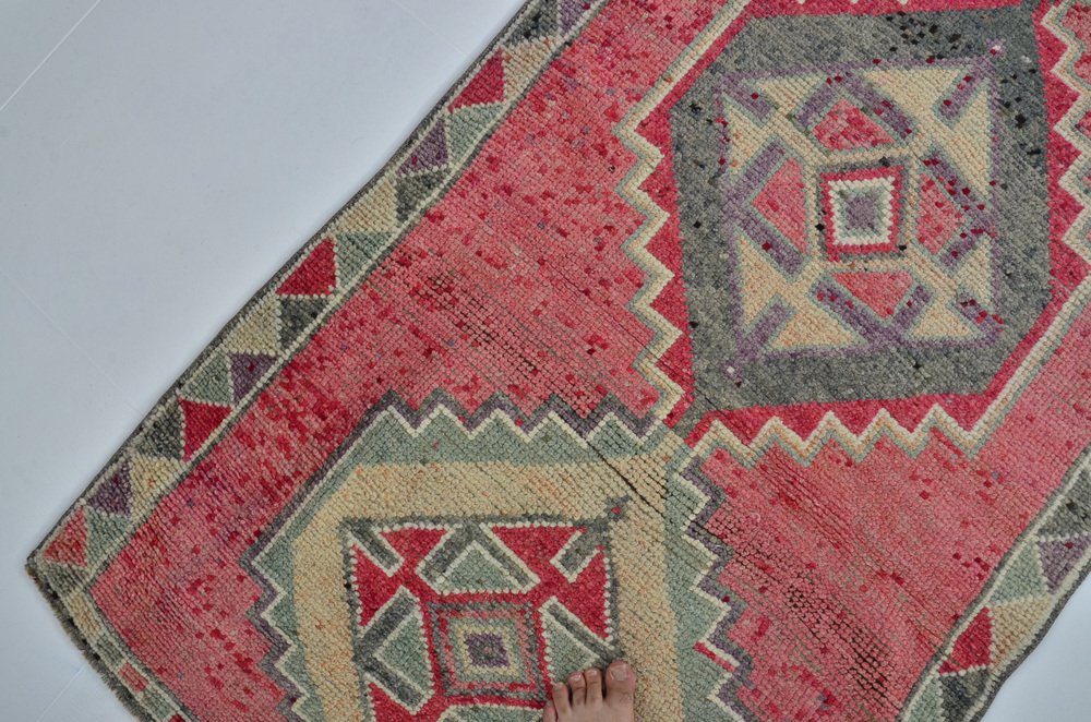 Natural Pink Pastel Hallway Runner Rug for sale at Pamono