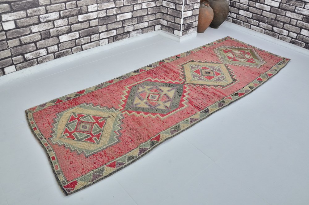 Natural Pink Pastel Hallway Runner Rug for sale at Pamono