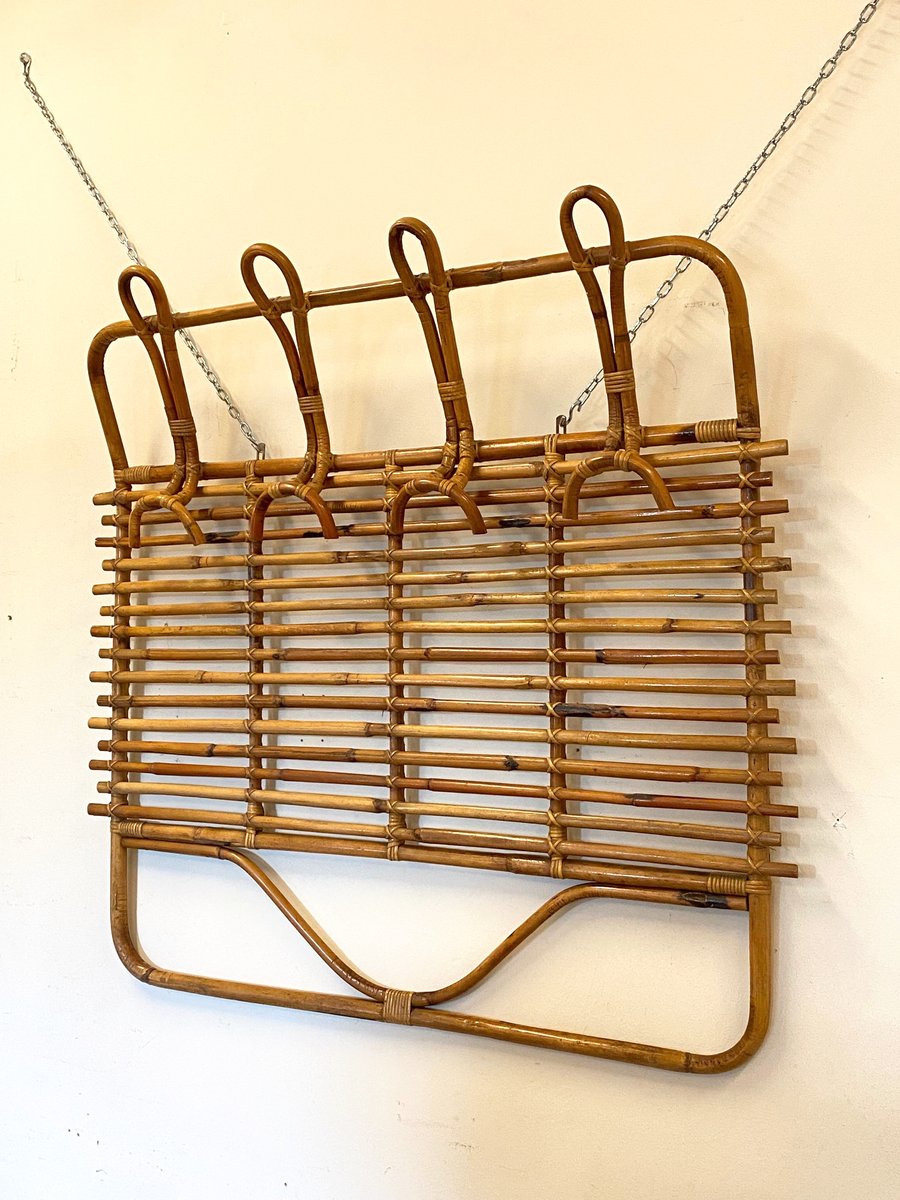 Bamboo Wicker Coat Rack, 1970s for sale at Pamono