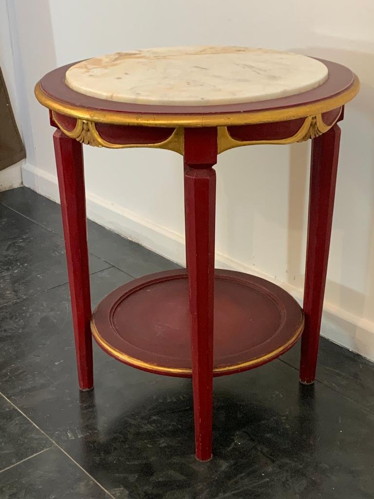 Servant Lacquered Coffee Table with Marble Top for sale at Pamono