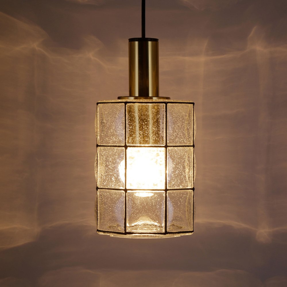 Handmade Glass and Brass Octagonal Pendant Light from Limburg, 1960s ...