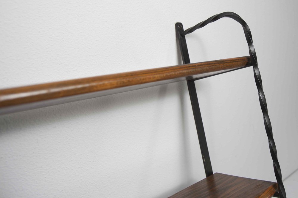 3 Black and Brown Solid Wood Trays String Wall Shelf, 1960s for sale at ...