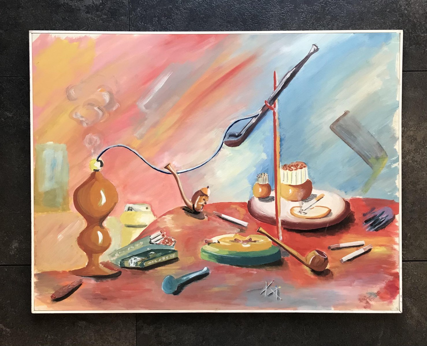 Giametta Narguilé, pipes et cigarettes, 1980, Oil on Wood for sale at ...