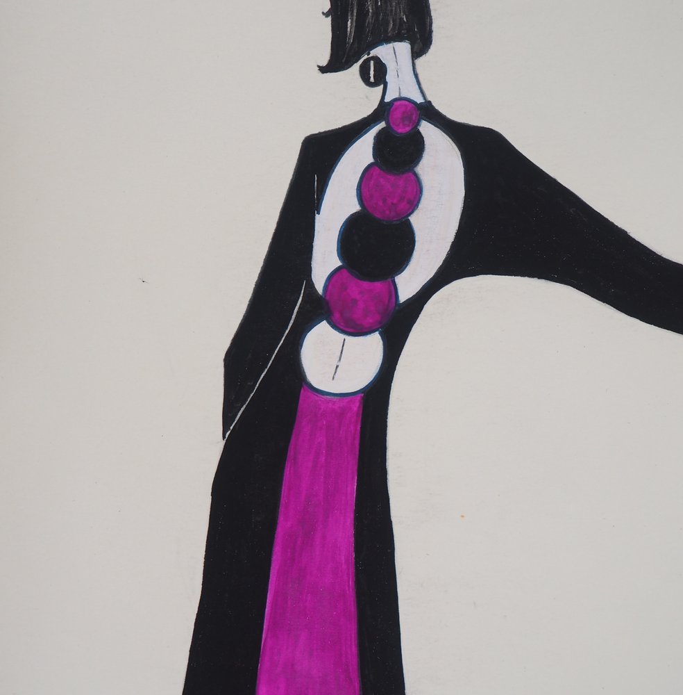 Serge Pons, Abendkleid, Original Aquarell bei Pamono kaufen