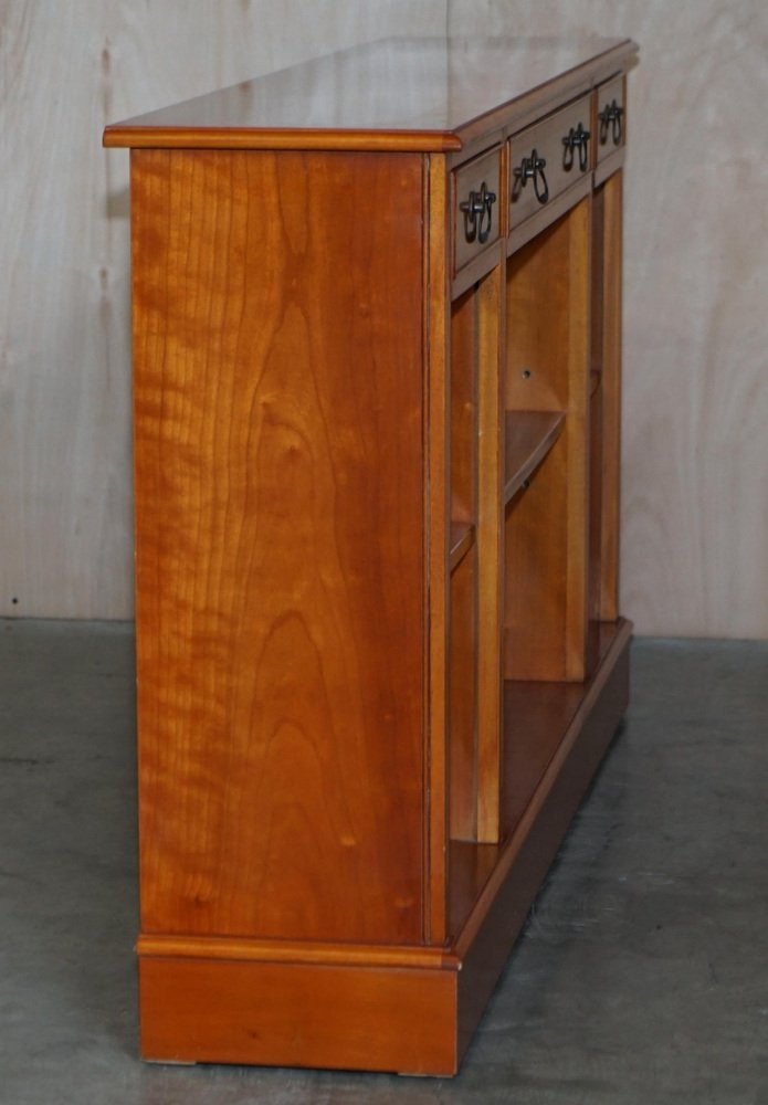 Burr Yew Wood Dwarf Open Bookcase or Sideboard with Three Large Drawers ...