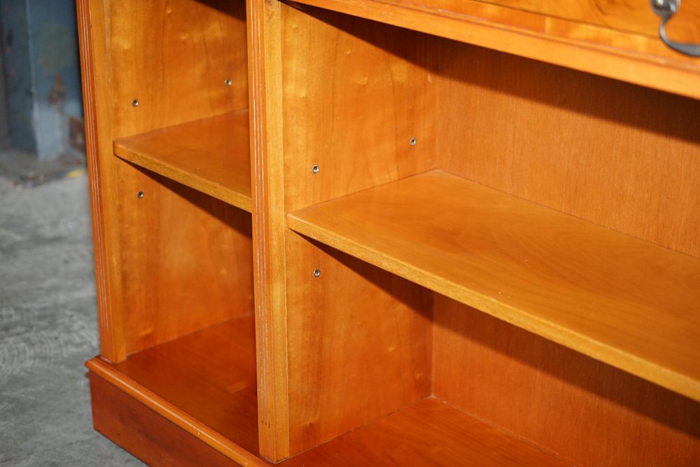 Burr Yew Wood Dwarf Open Bookcase or Sideboard with Three Large Drawers ...