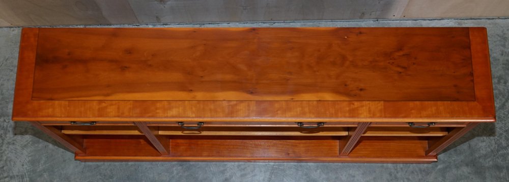 Burr Yew Wood Dwarf Open Bookcase or Sideboard with Three Large Drawers ...