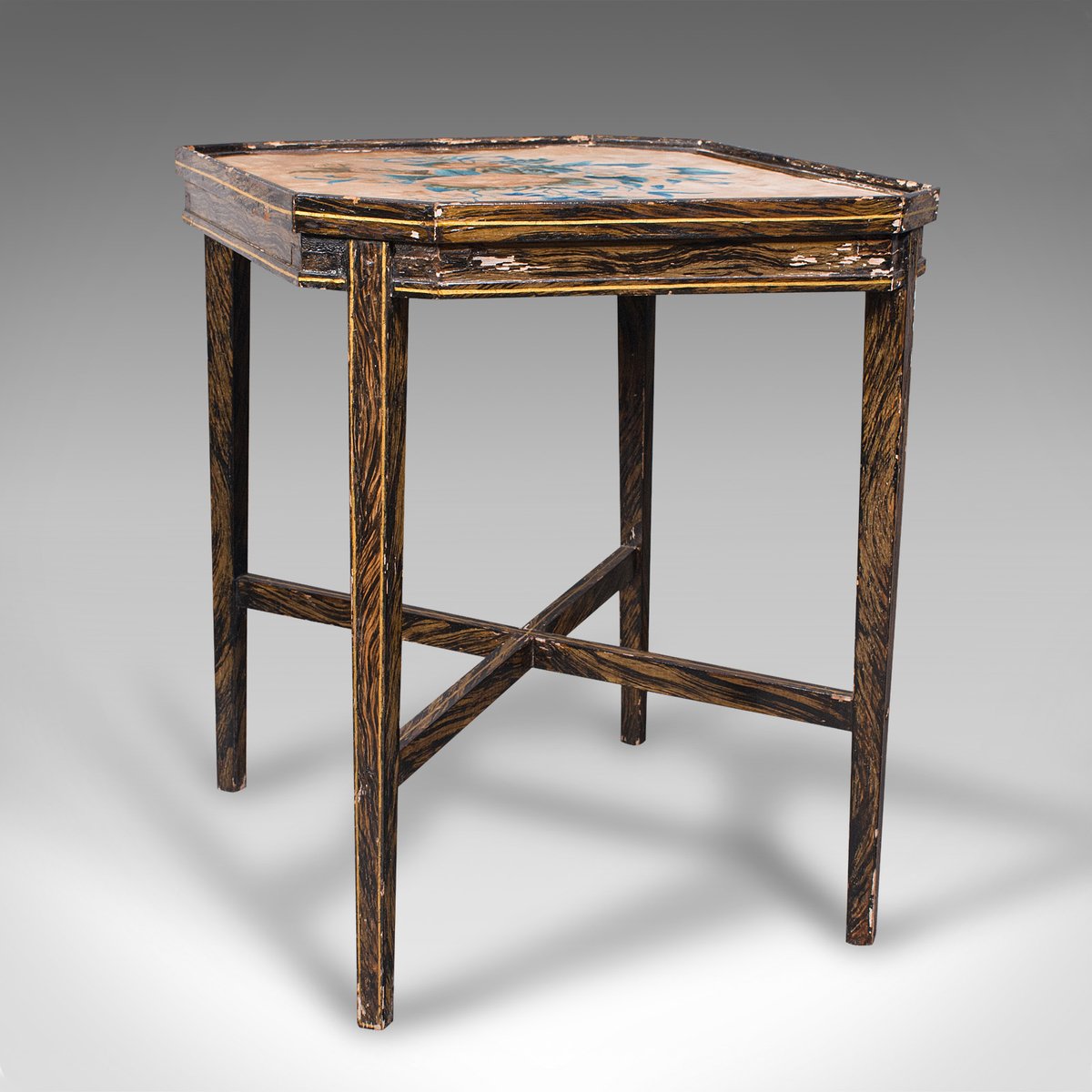 Antique English Beech Hand Painted Tea Table for sale at Pamono
