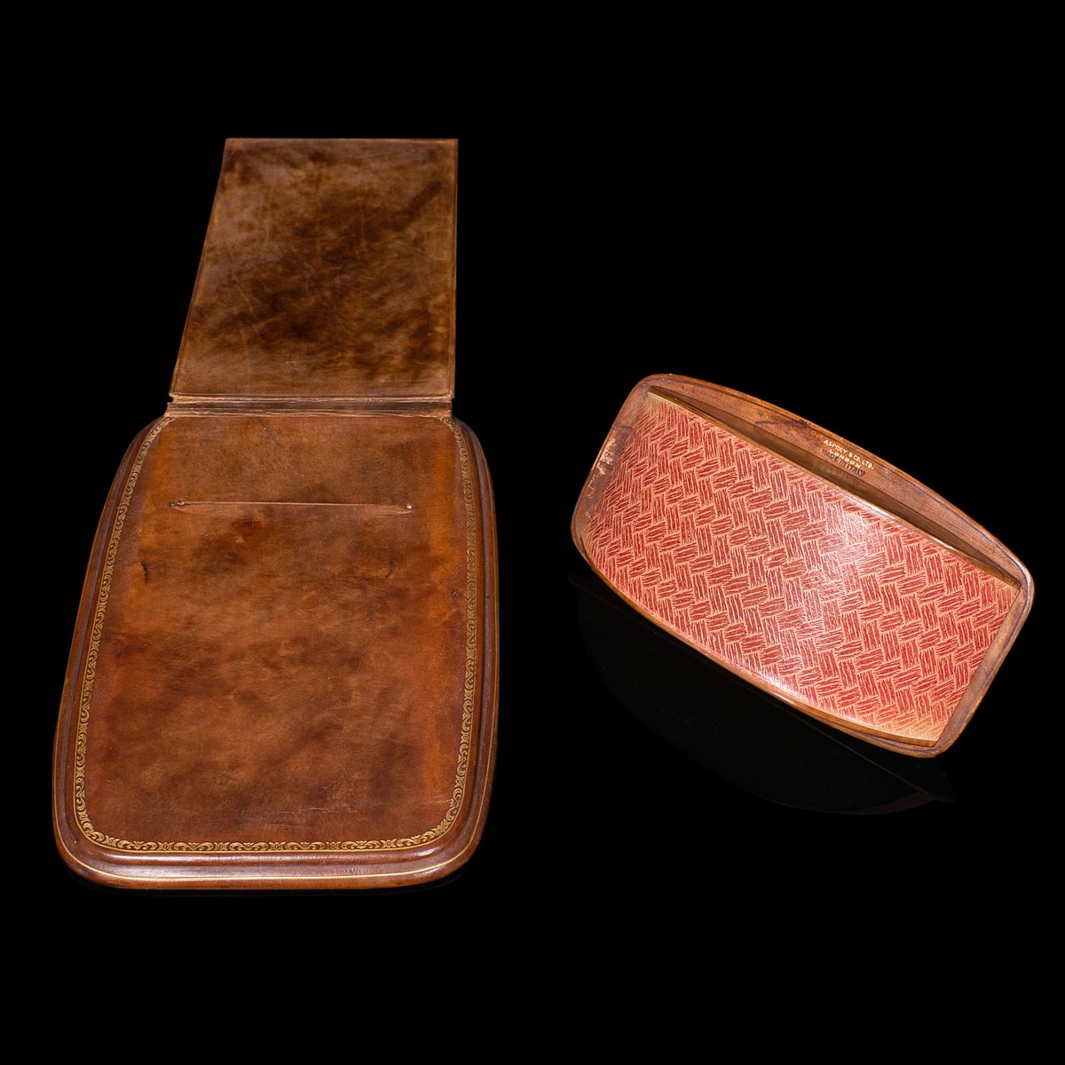 Vintage English Leather Writing Desk Set from Asprey of London, Set of ...