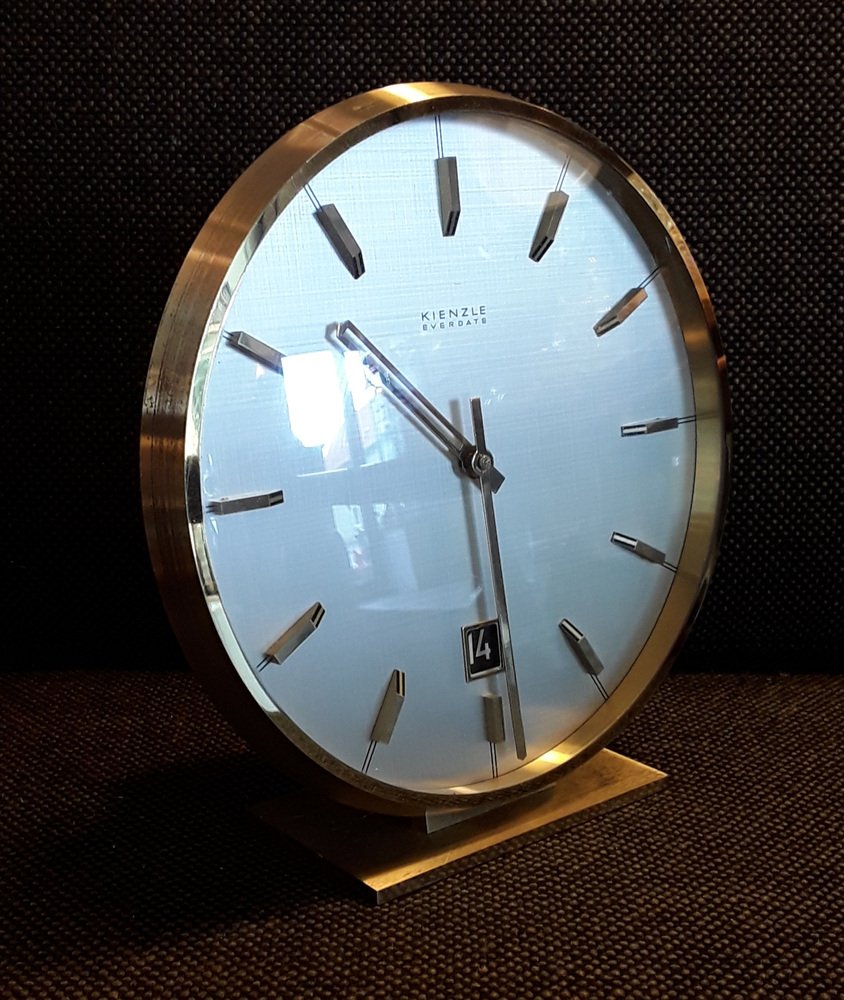 Vintage German Brass Table Clock, 1960s for sale at Pamono