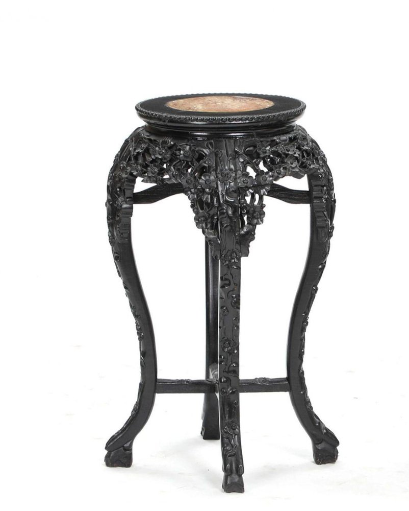 Carved Chinese Ebony Vase Stand with Marble for sale at Pamono