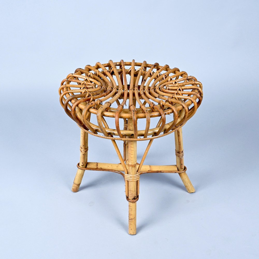 Italienischer Mid-Century Hocker oder Fußhocker aus Rattan & Bambus von ...