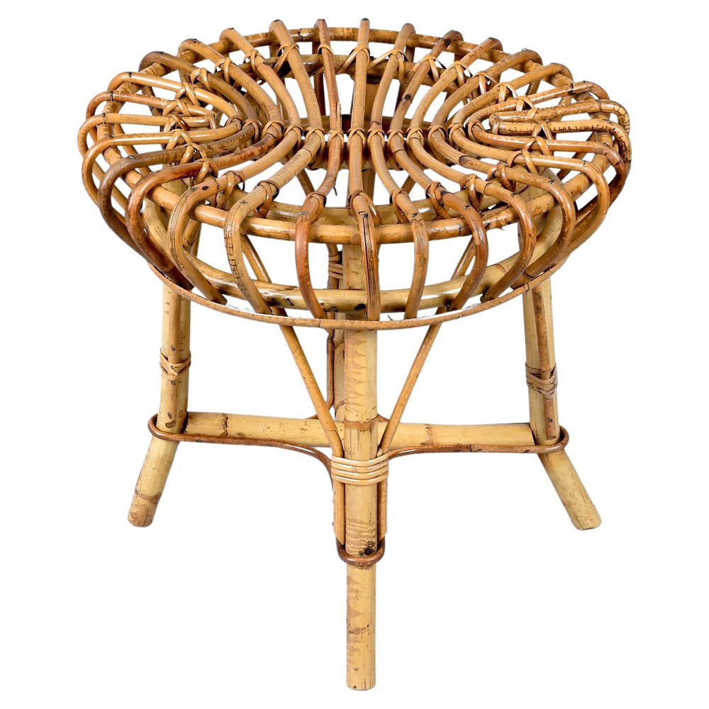 Italienischer Mid-Century Hocker oder Fußhocker aus Rattan & Bambus von ...