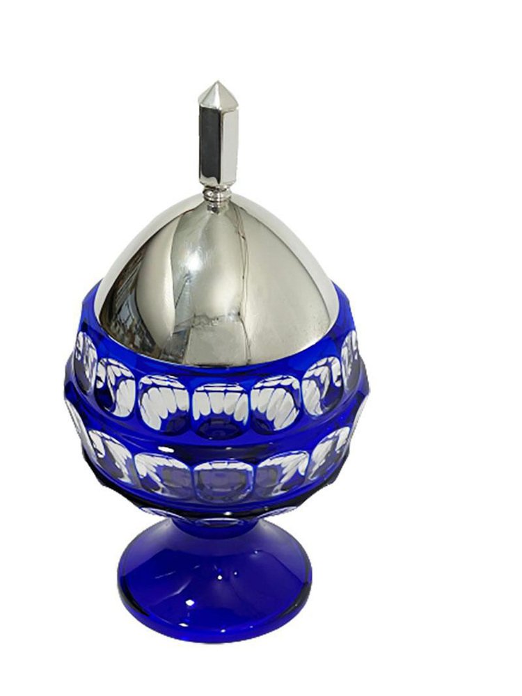 German Blue Bohemian Crystal Bowl with Silver Lid by Hermann Behrnd ...