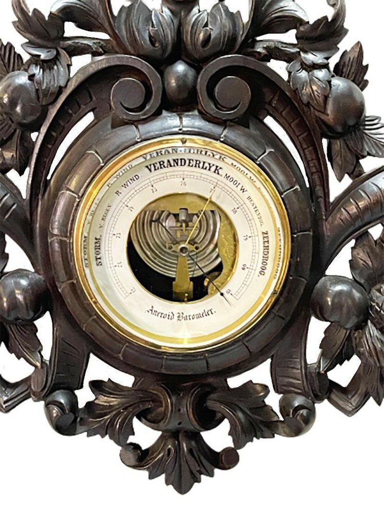 Dutch 19th Century Carved Wooden Barometer for sale at Pamono