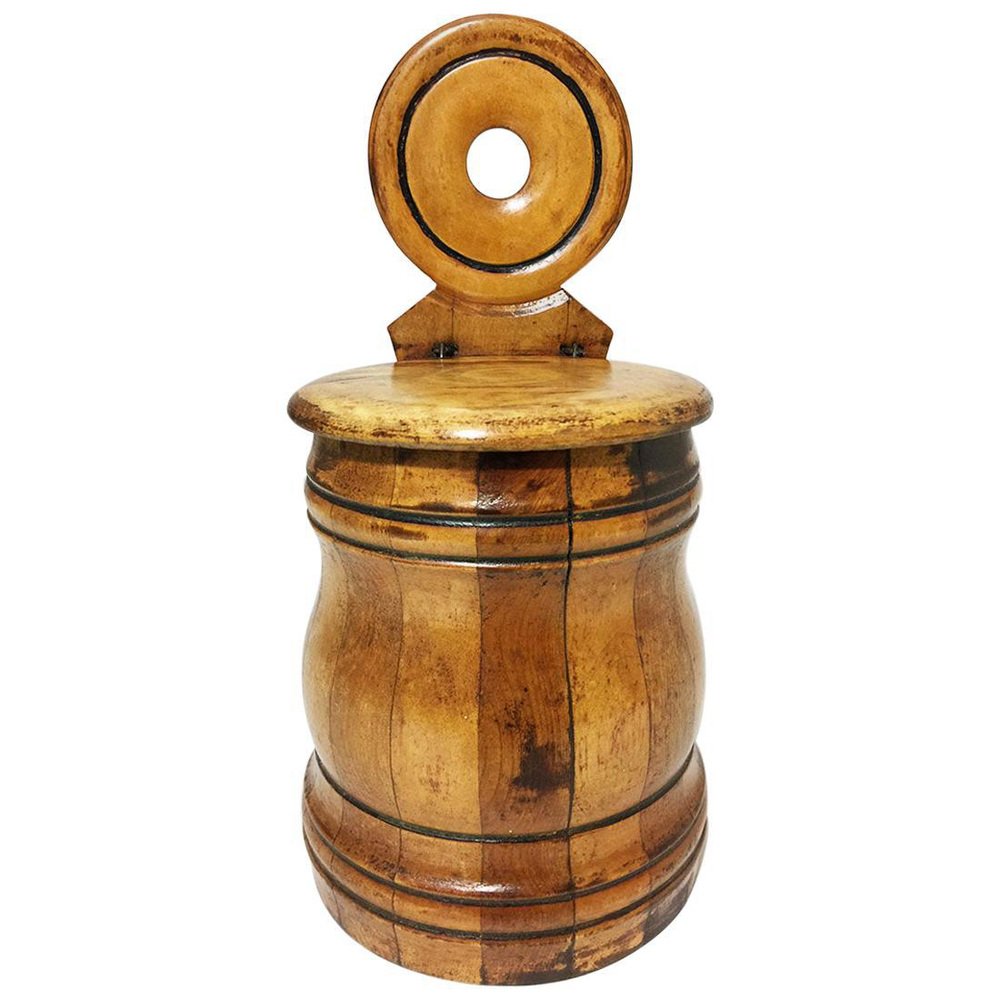 19th Century English Barrel Shaped Wall Mounted Salt Box for sale at Pamono