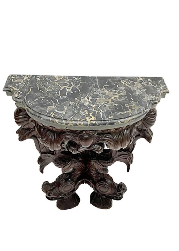 18th-19th Century Dolphin Console Table with Marble Top for sale at Pamono