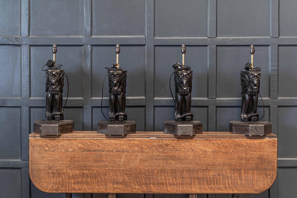 Ebonised Carved Winged Serpent Gargoyle Table Lamp, 19th Century for ...