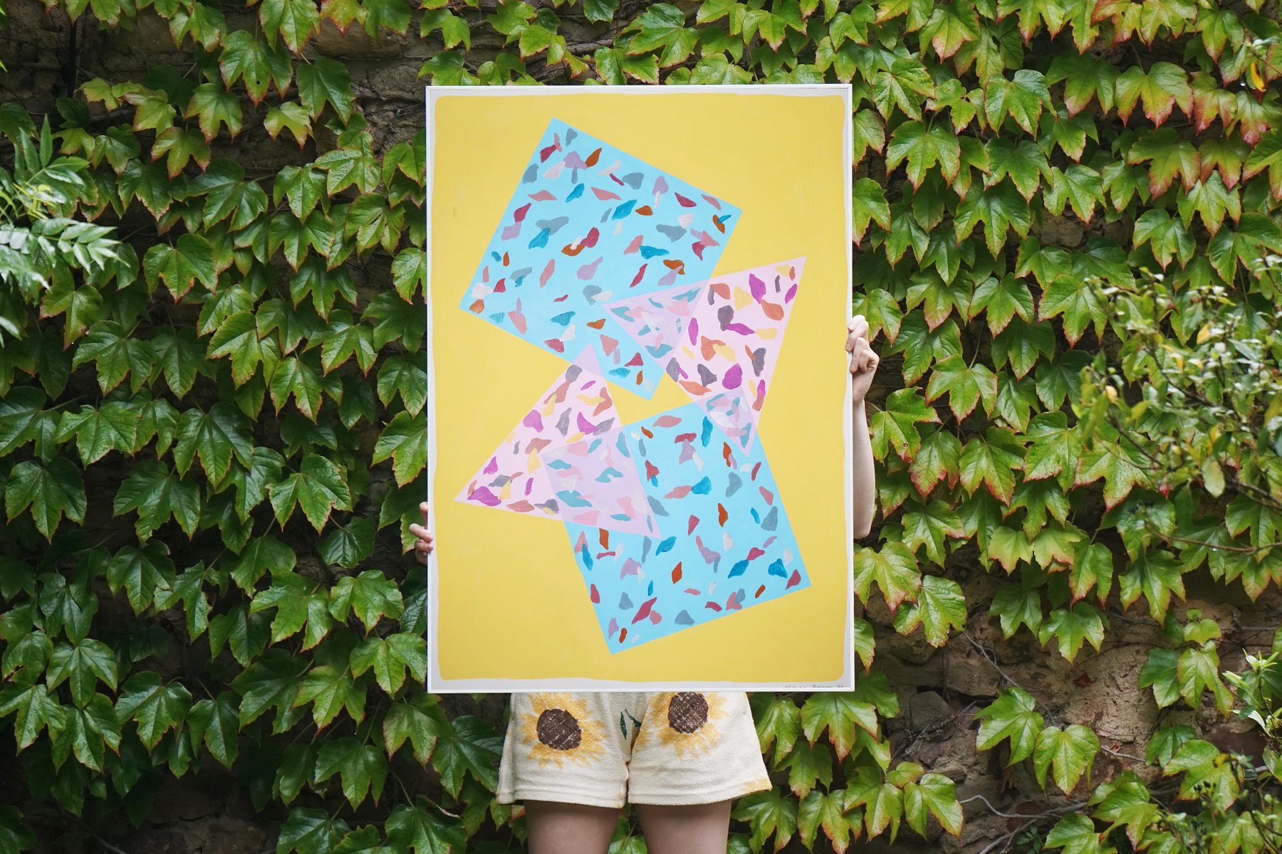 Natalia Roman, Blau und Rosa Terrazzo Boden, 2022, Acryl auf Aquarellpapier bei Pamono kaufen