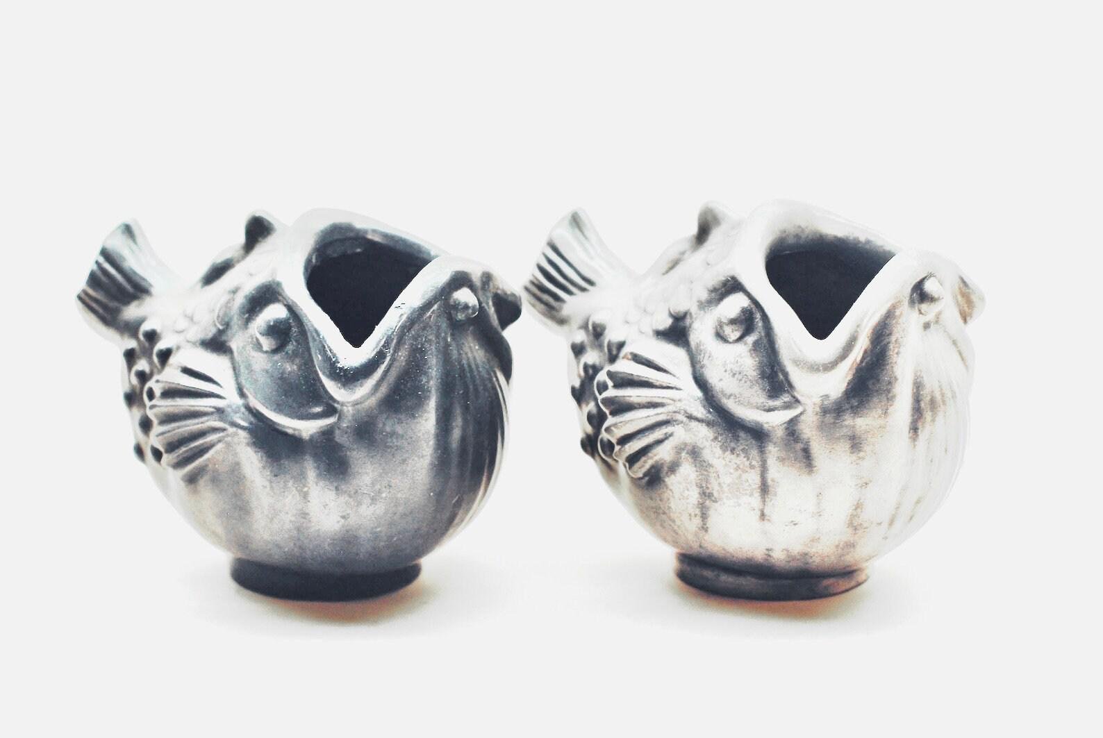 Fish Vases in Pewter by Just Andersen, 1930s, Set of 2 for sale at Pamono