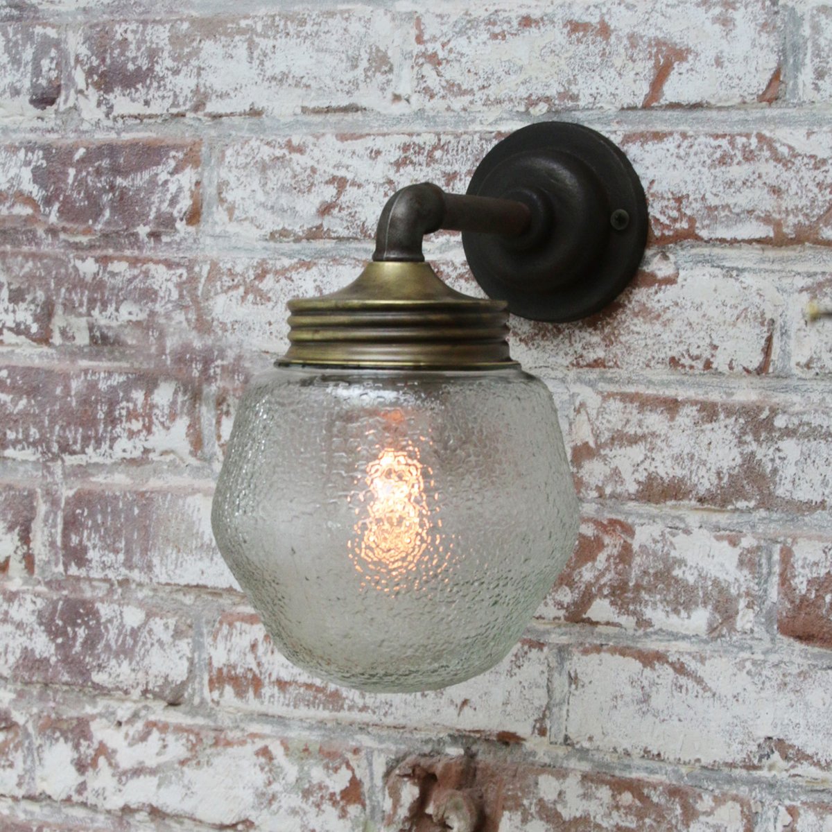 Vintage Cast Iron Sconce in Frosted Glass and Brass for sale at Pamono