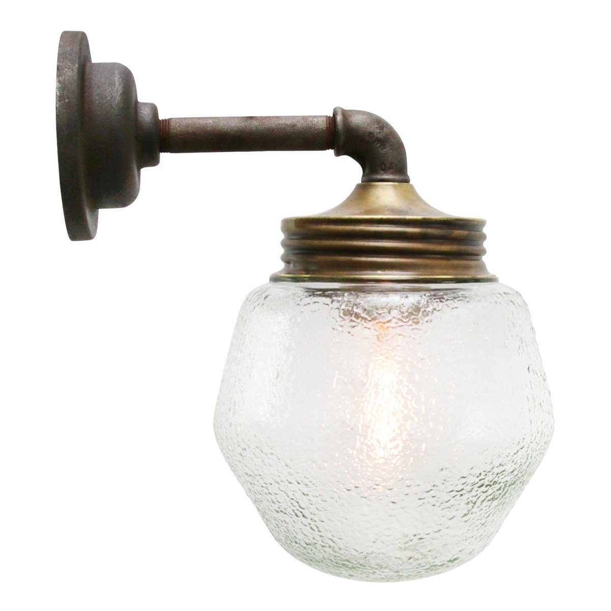Vintage Cast Iron Sconce in Frosted Glass and Brass for sale at Pamono