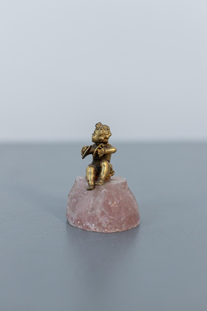 Baroque Statue of Silver Cherub on Rose Quartz for sale at Pamono