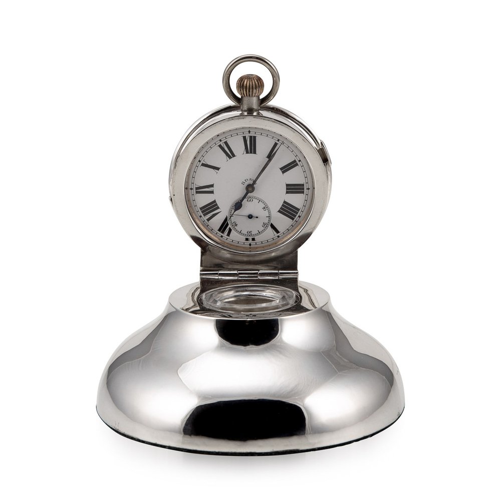20th Century Edwardian Solid Silver & Glass Inkwell With Clock, Chester ...