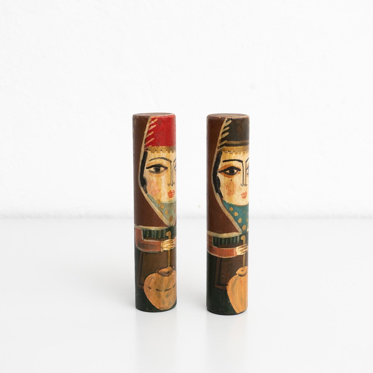Antique Middle Eastern Hand-Painted Wooden Stick Figures, 1960s, Set of ...