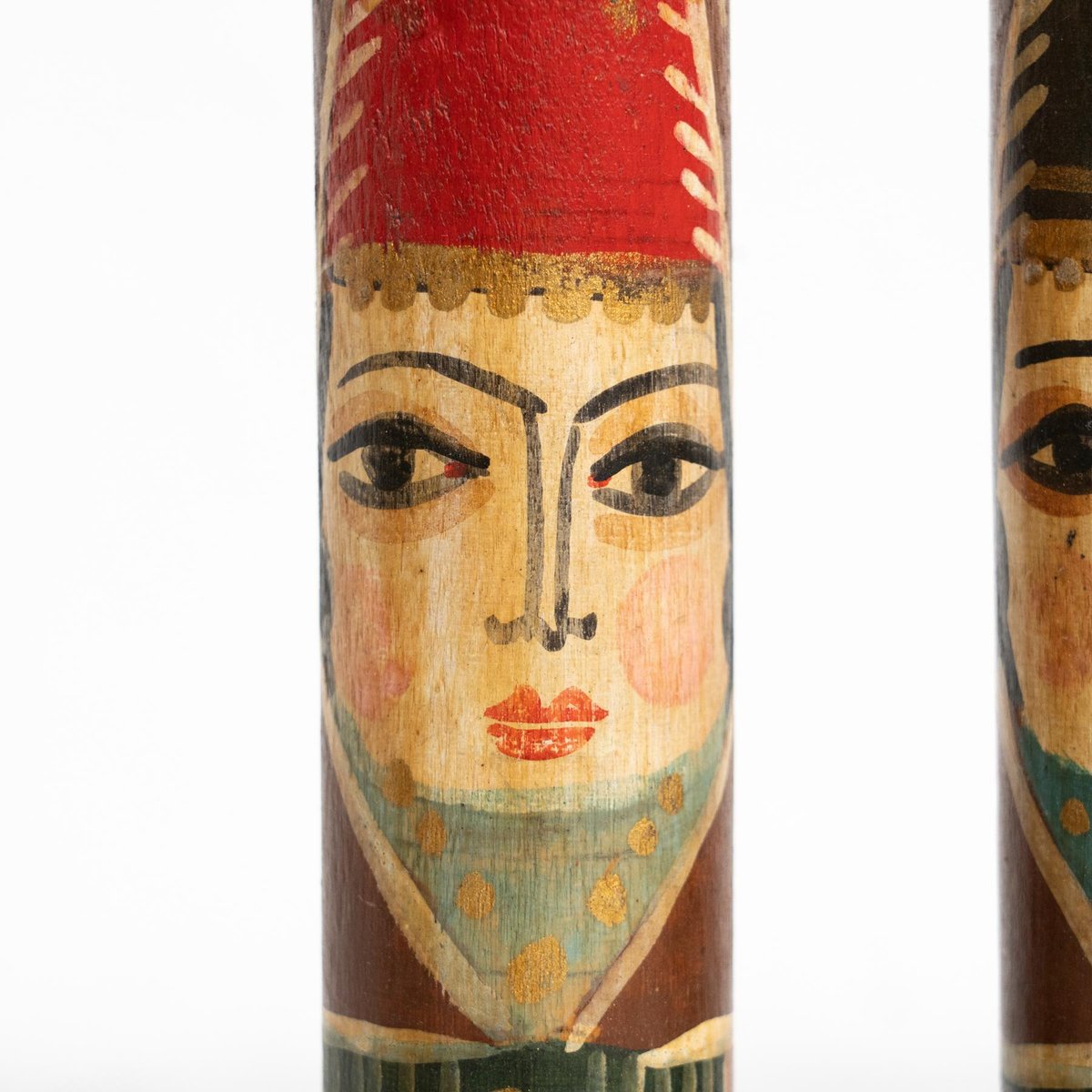 Antique Middle Eastern Hand-Painted Wooden Stick Figures, 1960s, Set of ...