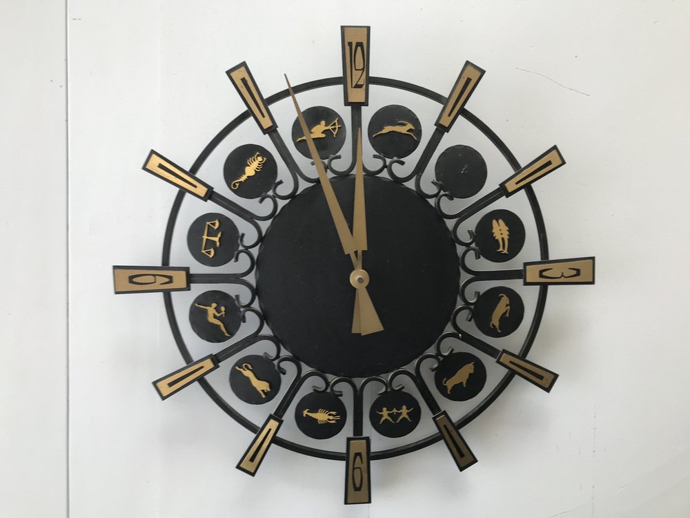 Metal Zodiac Wall Clock, Germany, 1970s for sale at Pamono