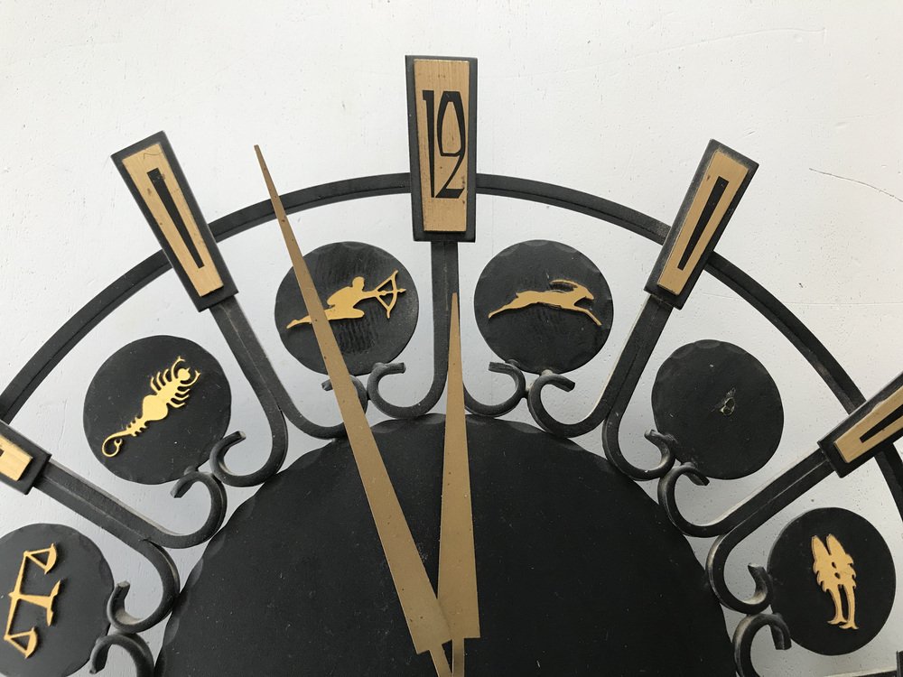 Metal Zodiac Wall Clock, Germany, 1970s for sale at Pamono