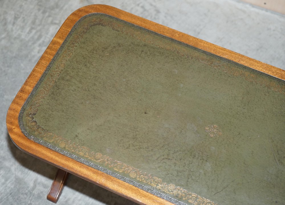 Medium Sized Green Leather & Mahogany Bevan Funnell Coffee Table for ...