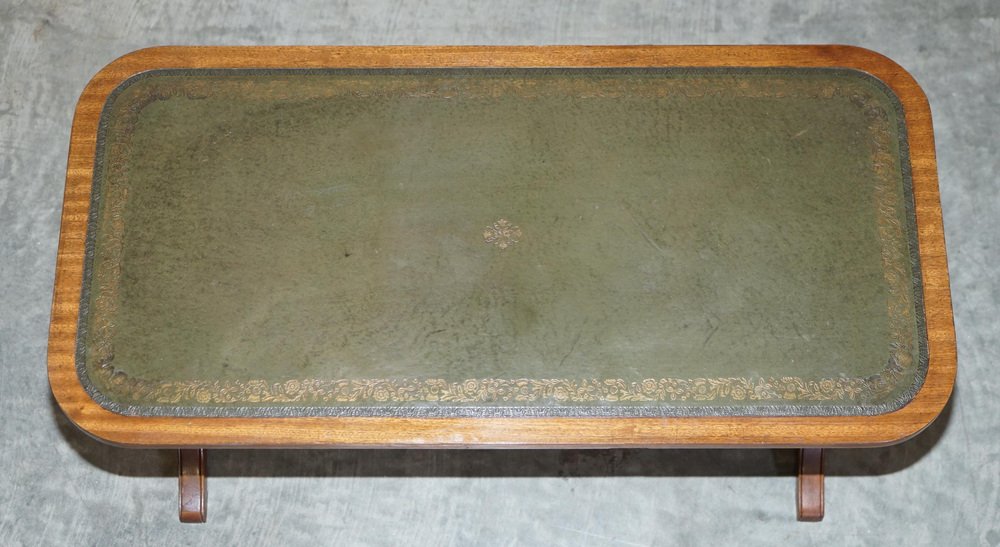 Medium Sized Green Leather & Mahogany Bevan Funnell Coffee Table for ...