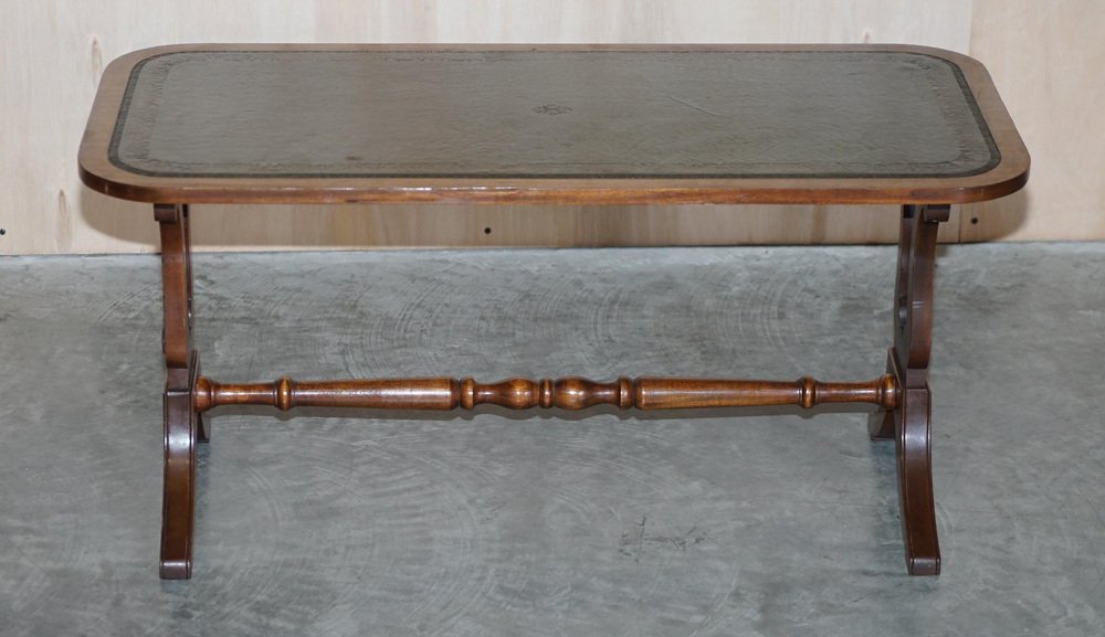 Medium Sized Green Leather & Mahogany Bevan Funnell Coffee Table for ...