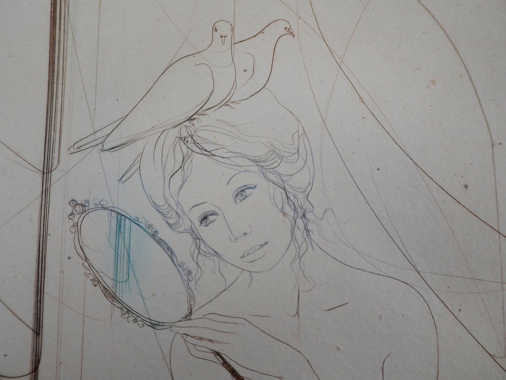 Jean-Baptiste Valadie, Woman with Doves, Engraving for sale at Pamono